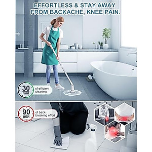 600RPM Electric Spin Scrubber, BIUBLE Cordless Cleaning Brush with Adjustable Long Handle, 5 Upgrade Replaceable Brush Heads & Velcro, Bathroom Shower Cleaning Scrubber for Bathtub Grout Tile Floor