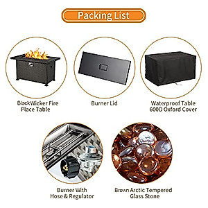 HOMREST Propane Fire Pit Table, Gas Fire Pits for Outside, 44 Inch 50,000 BTU Smokeless Firepit for Outdoor Patio, CSA Approved, Auto-Ignition Adjustable Flame, with Lid, Waterproof Cover, Glass Beads