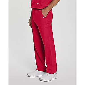 Landau Essentials Relaxed Fit 7-Pocket Elastic Cargo Scrub Pants for Men 8555 True Red