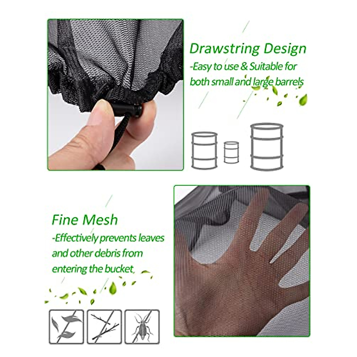 4 Pcs Mesh Cover for Rain Barrels - Rain Barrel Net Cover with Drawstring Rain Barrel Netting Screen for Preventing Fallen Leaves Debris and Small Objects in The Garden or Under The Eaves - 39in