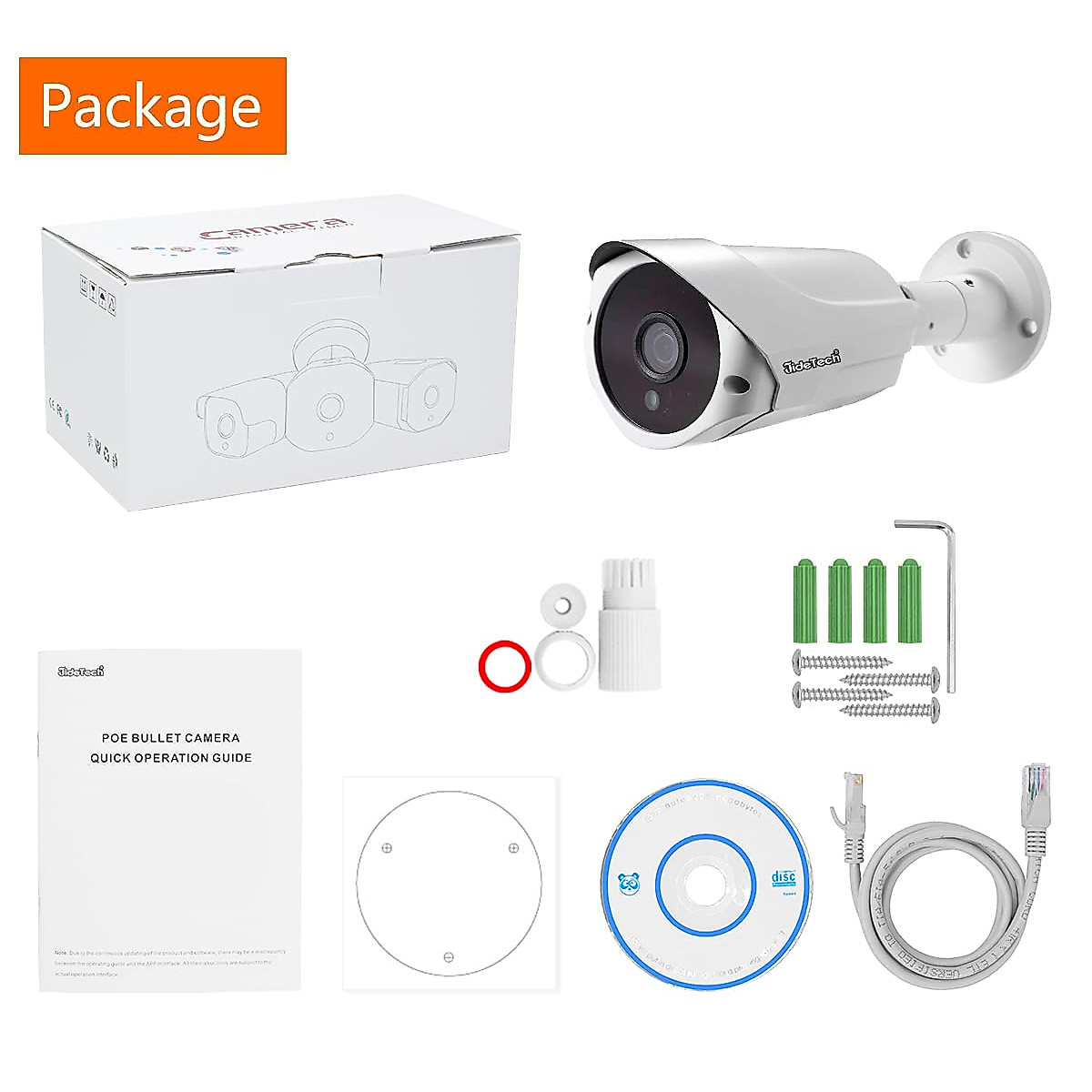 JideTech 5MP POE Outdoor IP Security Camera, 65ft IR Night Vision Motion Detection IP66 Waterproof