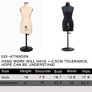 lavandeform Half Scale Dress Form（Not Adult Full Size） 1:2 Miniature Sewing Half Size Mannequin. straightly into Body Inside, Fully Pinnable Dressmaker Dummy. (Black)