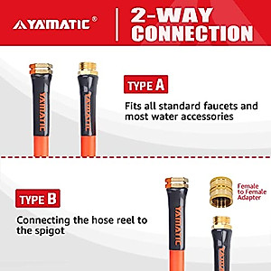 YAMATIC Female to Female Short Garden Hose 5/8 in x 5 ft, 2 in 1 Dual Use Heavy Duty Leader Hose with Solid Brass Connector, All-Weather Water Hose, Burst 600 PSI