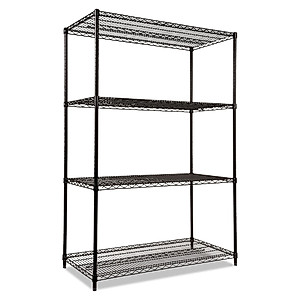 Alera ALE Industrial Heavy-Duty Wire Shelving Starter Kit, 4-Shelf, 48w x 24d x 72h, Black