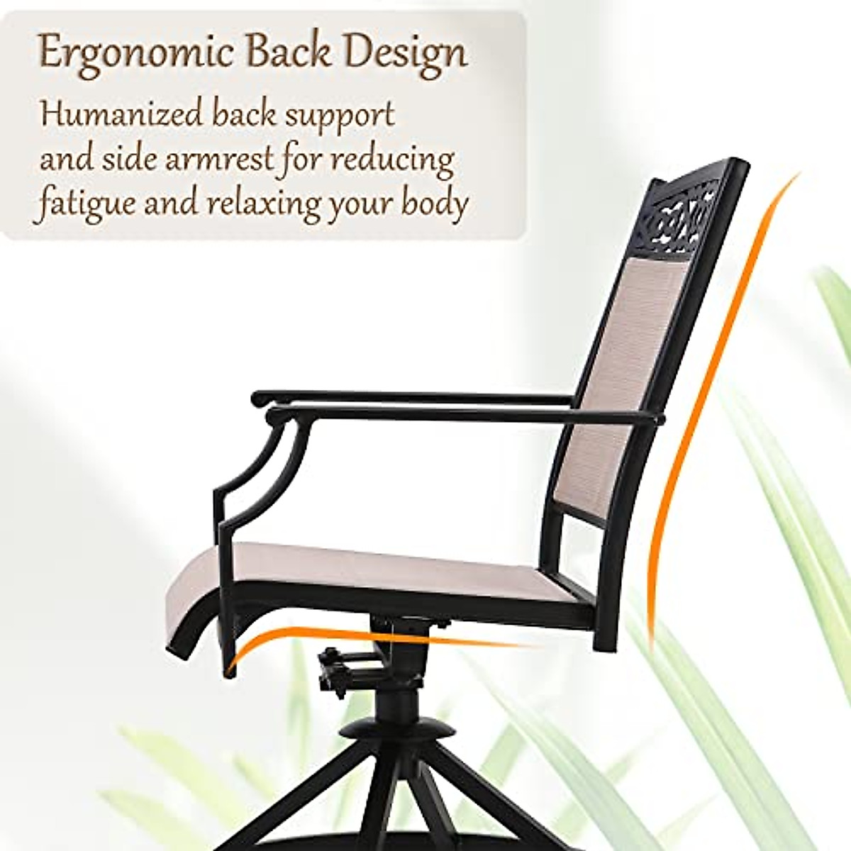 Sophia & William Patio Chairs set of 2 Patio Swivel Dining Chairs Aluminum Frame Bistro Rocker Chairs with Durable Textilene Cast Aluminum Modern Back All Weather Patio Furniture for Garden Yard Beige