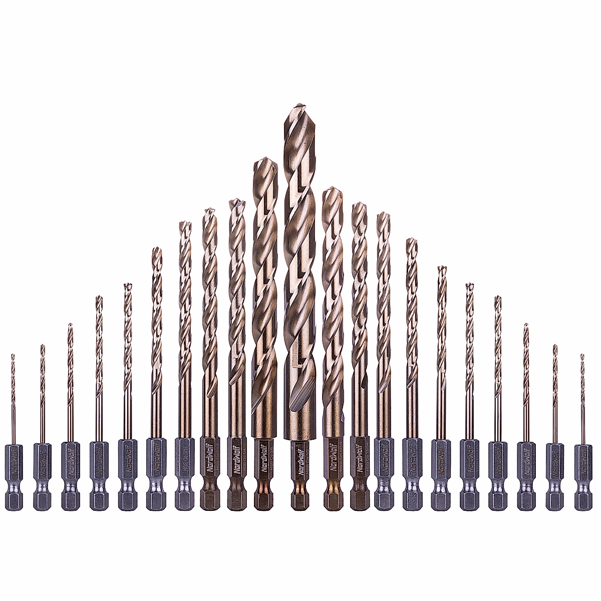 NordWolf 21-Piece M35 Cobalt Drill Bit Set for Stainless Steel, Hard Metals & Cast Iron, Jobber Length with 1/4" Hex Shank, SAE Sizes 1/16" to 1/2" in Storage Case