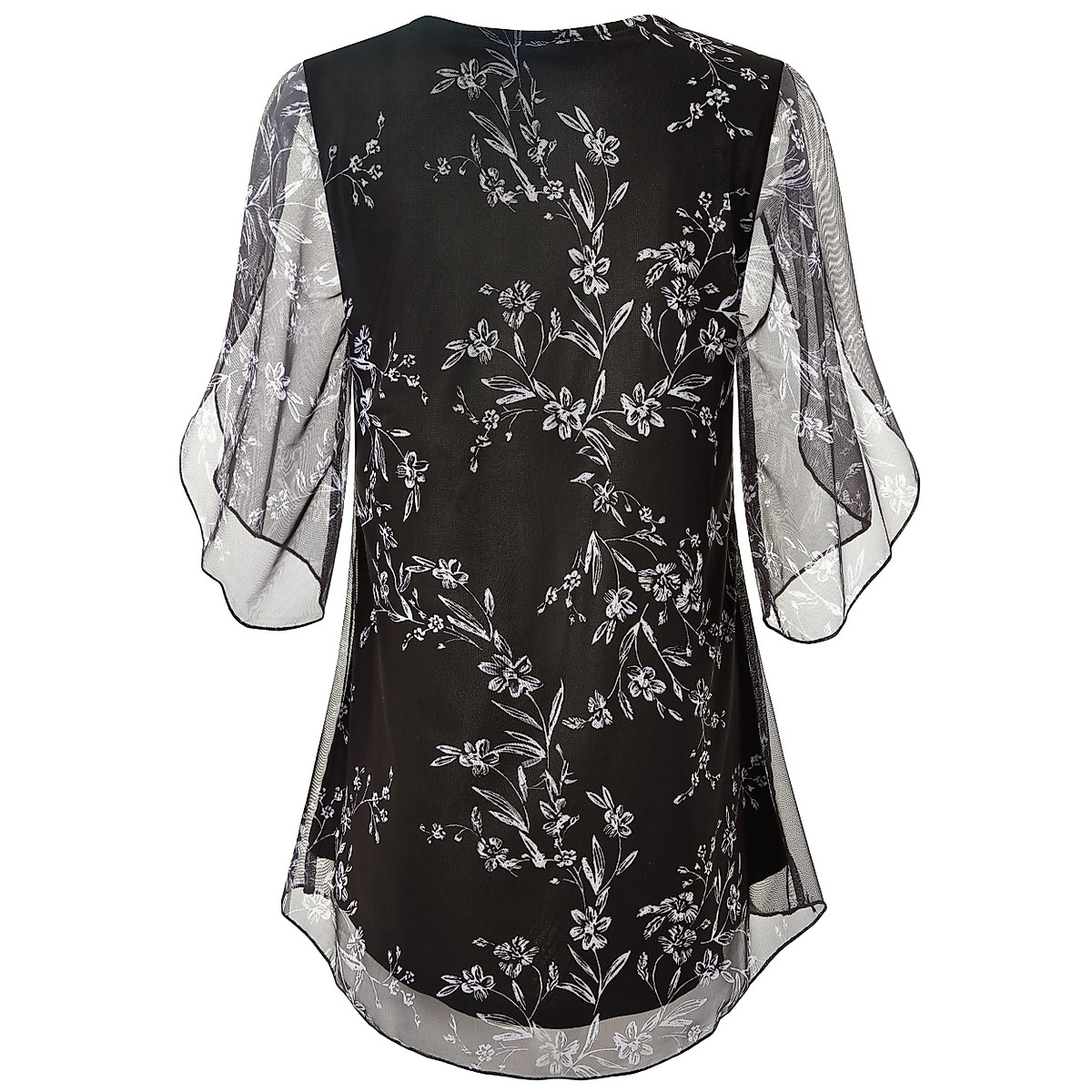 SeSe Code Chiffon Blouses for Women Business Casual Bell Sleeve Tops for Women Formal Tops Plus Size Tunic Tops Mesh Loose Fitting Tops Black XXL