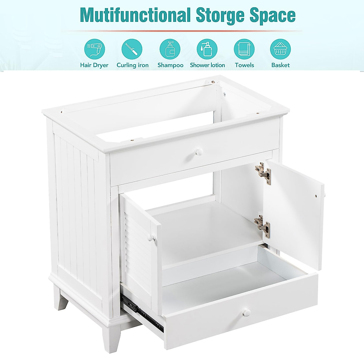 Ymlpre 30" Bathroom Vanity Cabinet Without Sink Top, Modern Bathroom Storage Cabinet with 2 Shutter Doors, 1 Drawer, Sink Basin Not Included, Freestanding Bathroom Vanity Base Without Sink, 30" A