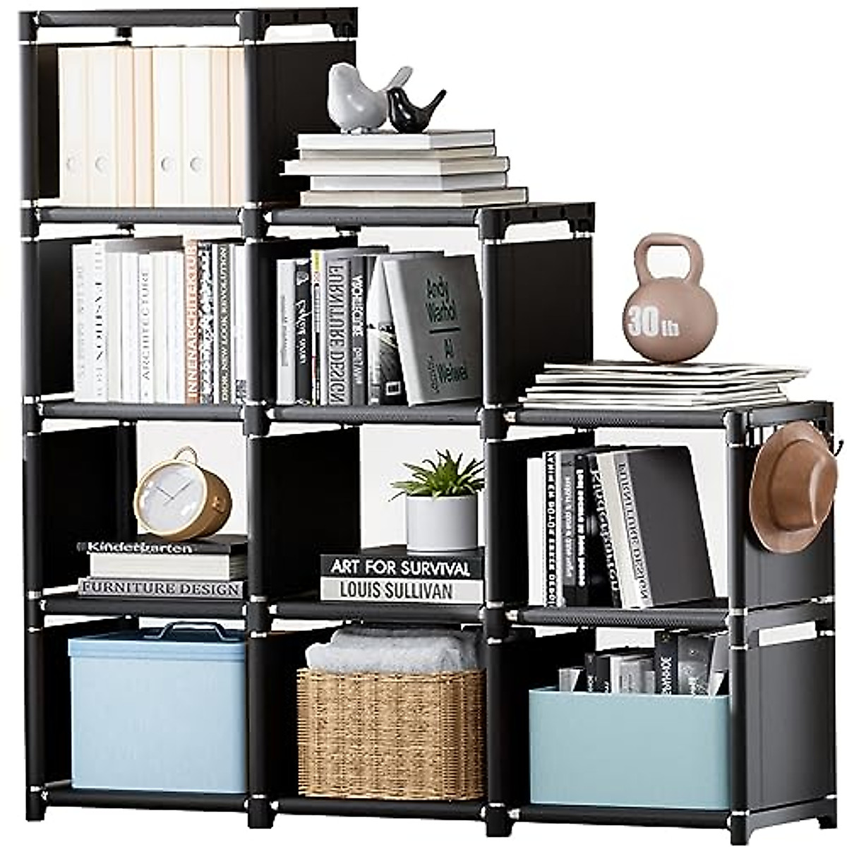 Mavivegue Book Shelf, 9 Cube Storage Organizer, DIY Bookcase, Metal Cube Bookshelf, Tall Book case for Bedroom, Living Room,Office, Closet Storage Organizer, Black Cubicle Storage Rack