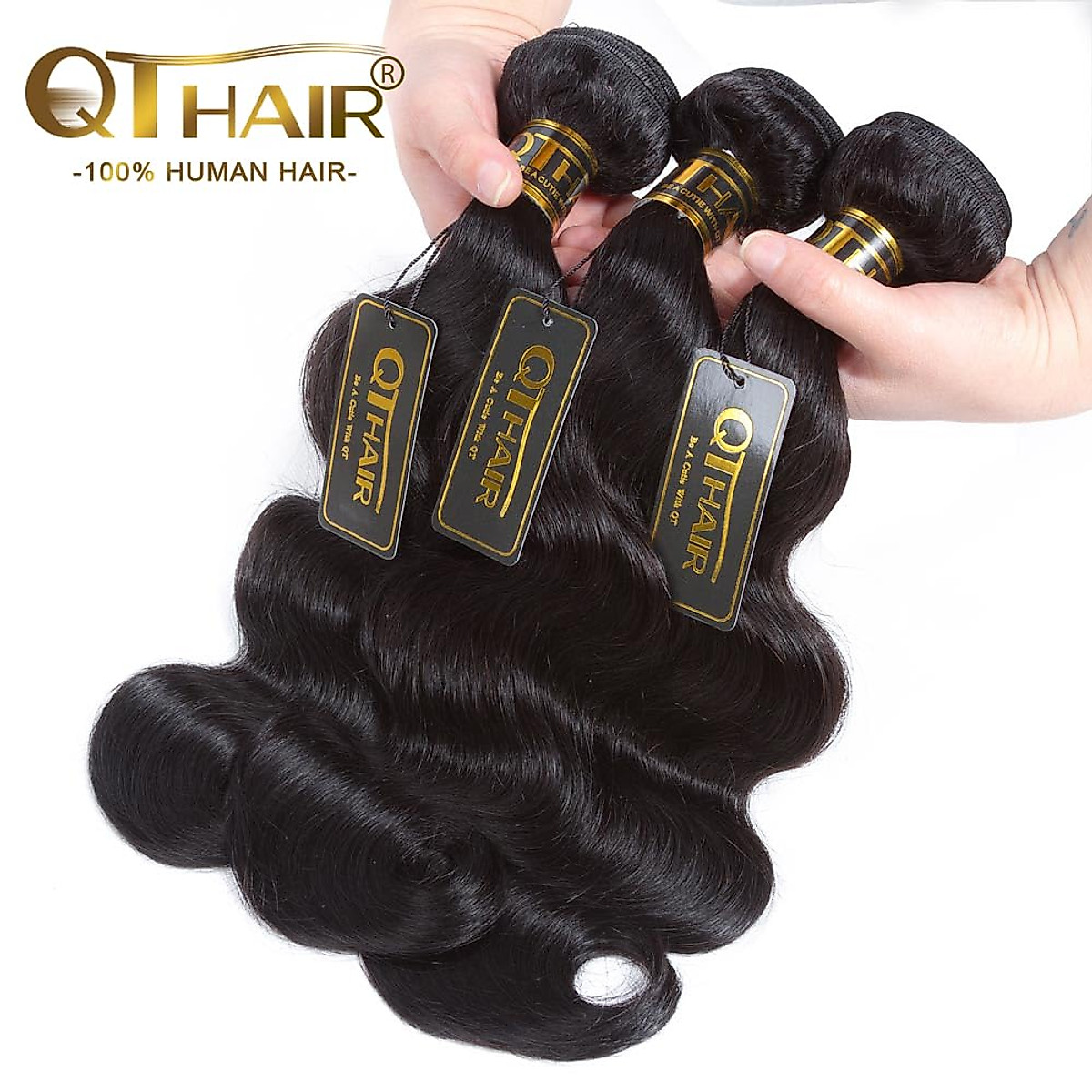 QTHAIR Brazilian Virgin Hair 16A Grade Body Wave Bundles 100% Unprocessed Virgin Brazilian Body Wavy Human Hair Bundles 20" 18" 16" 300g Brazilian Body Wave Human Hair Extensions