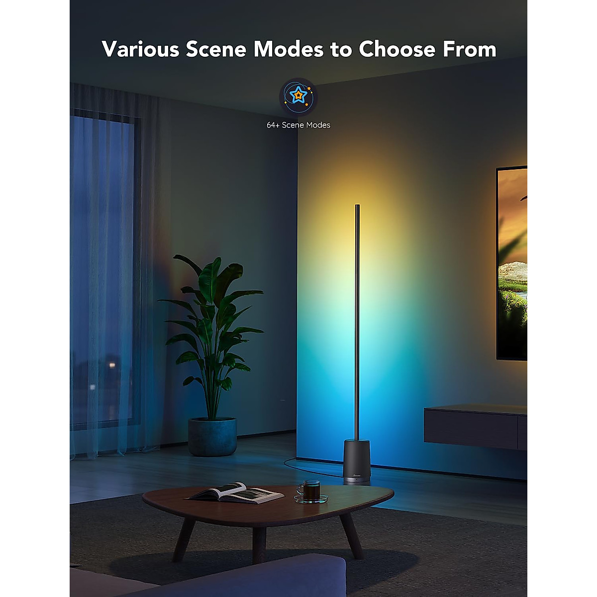 Govee RGBIC Floor Lamp, Modern LED Lyra Corner Lamp with 64+ Scene & Music Modes, 1500 Lumens, DIY Mode, Smart Remote Control Standing Floor Lamp for Bedroom, Living Room, Gaming Room, Black