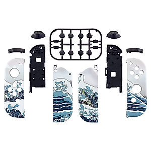 eXtremeRate DIY Replacement Shell Buttons for Nintendo Switch & Switch OLED, The Great Wave Soft Touch Custom Housing with Full Set Button for Joycon Handheld Controller - Console Shell NOT Included