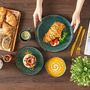 vancasso Starry 16 Pieces Green Dinnerware Set, Reactive Change Glaze Dinner Set, Plates and Bowls Set