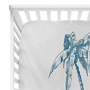 Beach Fitted Crib Sheet,Modern Illustration of a Tropical Beach with Palm Trees and Hammock Hawaiian Relax Microfiber Silky Soft Toddler Mattress Sheet Fitted,28"x 52"x 8'',Baby Sheet for Boys Girls