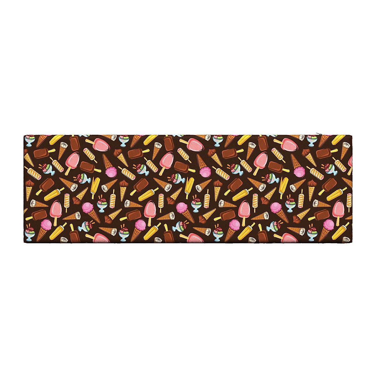 Lunarable Ice Cream Bench Pad, Yummy Summer Desserts Fruity Toppings Chocolate Flavor Sundae Ice Lolly Cartoon, Standard Size HR Foam Cushion with Decorative Fabric Cover, 45" x 15" x 2", Multicolor