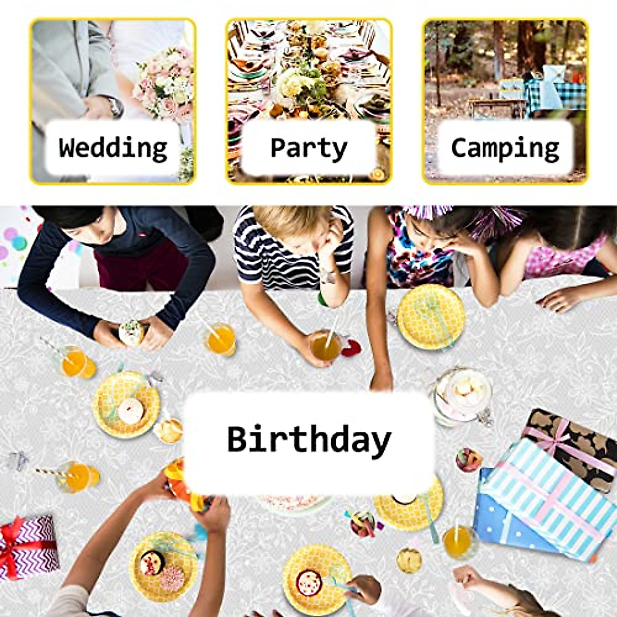 SietDESEO 3 Pack Plastic Lace Tablecloth 54 X 108 Waterproof Disposable Lace Table Cover for Wedding Party Birthday Camping Bridal Shower Lace Paper Tablecloth