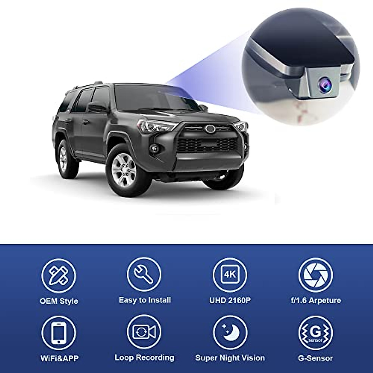 Fitcamx 4K Dash Cam Suitable for Toyota 4Runner 2020 2021 2022 2023 TRD Sport Limited Pro Off-road Venture SR5 Premium, OEM Look, 2160P UHD Video WiFi, G-Sensor, Loop Recording, Easy to Use, 64GB Card