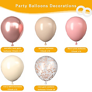 Blush Pink Balloons, 60 Pcs 12 Inch Dusty Pink Rose Gold Balloon Metallic Confetti Rose Gold Cream Nude Balloon for Girls Boho Birthday Wedding Decorations Supplies Bridal Baby Shower