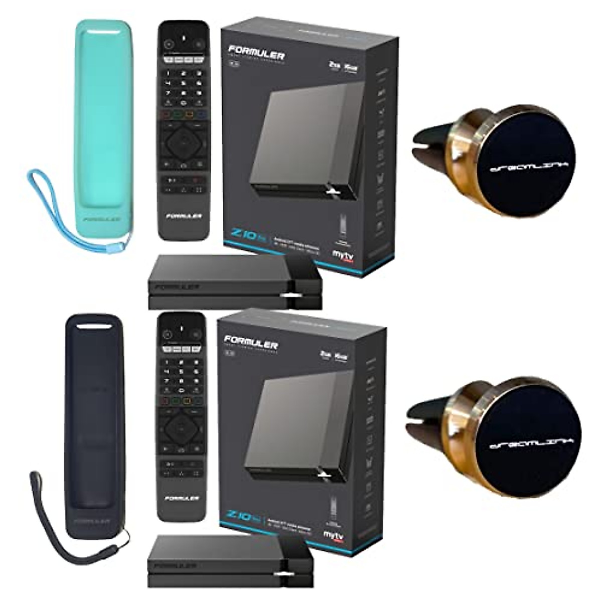 Package of 2 - Formuler Z10 Pro Android 10 Dual Band 5G LAN 2GB Ram 16GB ROM 4K + Extra Magnetic Phone Car Mount + Extra Silicone Case Cover for Remote Control Pack of 2