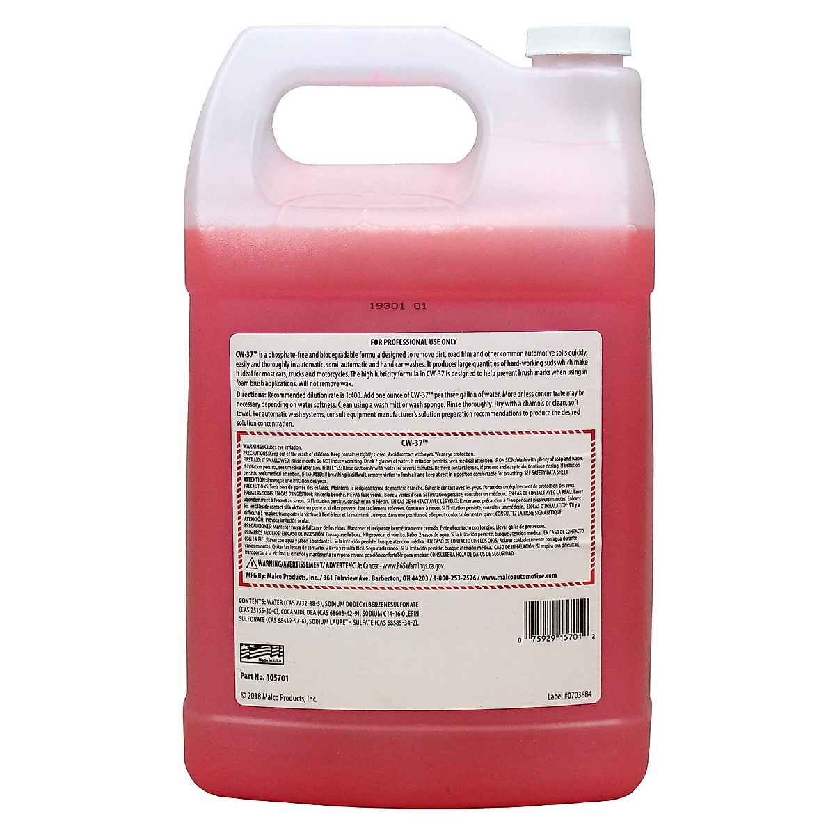 Malco CW-37 Premium Car Wash Concentrate - High Foaming Car & Truck Wash Soap/Removes Road Film, Salt, Dust & Dirt from Your Vehicle/1 Gallon (105701)