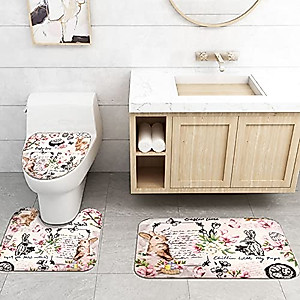 Easter Shower Curtain Sets with Non-Slip Bathroom Rugs, Toilet Lid Cover, Bath Mat, Spring Bunny and Butterfly Shower Curtain Sets with Hooks, Cute Easter Shower Curtains for Bathroom Decoration