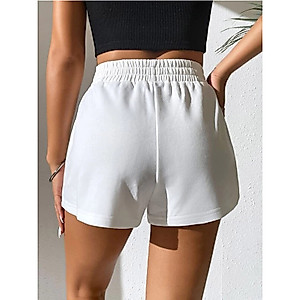 Womens 5" Terry Shorts Loose Comfy Yoga Sweat Cotton Shorts Athletic Fit High Waist Pockets Running Lounge Short Pant White