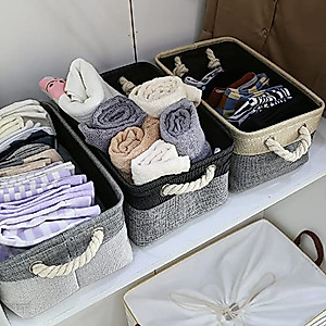 Sea Team 3-Pack Small Storage Basket Set, Storage Cube Organizer, Storage Bins, 12 x 8 x 5 Inches, Rectangle Canvas Fabric Collapsible Shelf Box with Handles for Kids Room (Ash Grey/Grey)