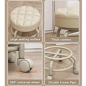 LeongLzt Low Stool with Wheels Heavy-Duty Round Low Stool 360-Degree Rotation Universal Wheels Low Rolling Stool for Home & Office – Guaranteed Durability