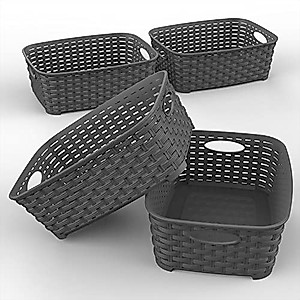 European Made Plastic Storage Bins, Heaviest Duty, Household Organizers for Bathrooms, Bedrooms, Kitchens, Laundry Room, Cabinets, Shelves, 4 Pk, Dark Grey
