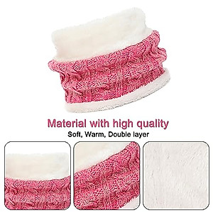 Enwokran 3pcs Kids Winter Hat Scarf Gloves Set, Fleece Lining Beanie Hat with Pom, Knit Gloves Neck Warmer for Girls Boys 2-6 Years Old (Pink)