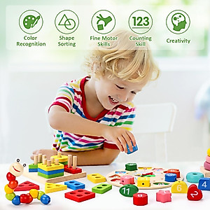 Qizebaby Montessori Toys for 2 Year Old Boys Girls, 6PCS Kids Wooden Toys, Baby Boy Toys 3-6 Year Old, Preschool Educational Learning Toy for Kids Ages 3 4 5 6+, Birthday Gifts