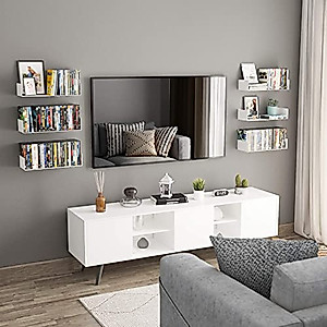 Wallniture Bali White U Shape Floating Shelves for Wall, CD DVD Storage Shelves and Metal Bookshelf Set of 6