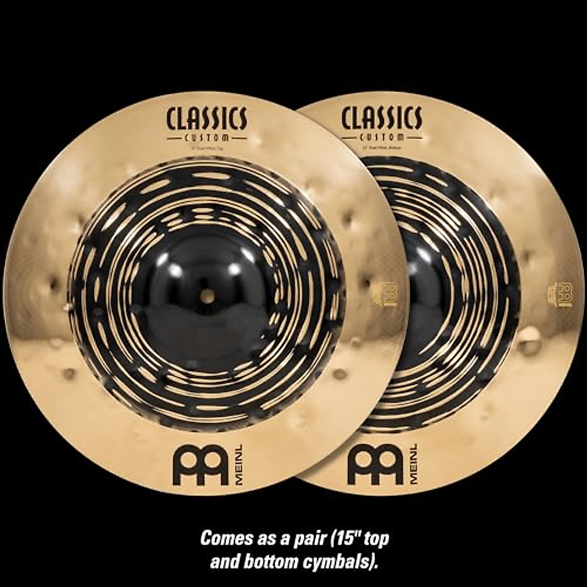 Meinl Cymbals Classics Custom Dual 15" Hihat Cymbal Pair for Drum Set, Dark/Brilliant — Made in Germany — B12 Bronze, 2-Year Warranty, (CC15DUH)