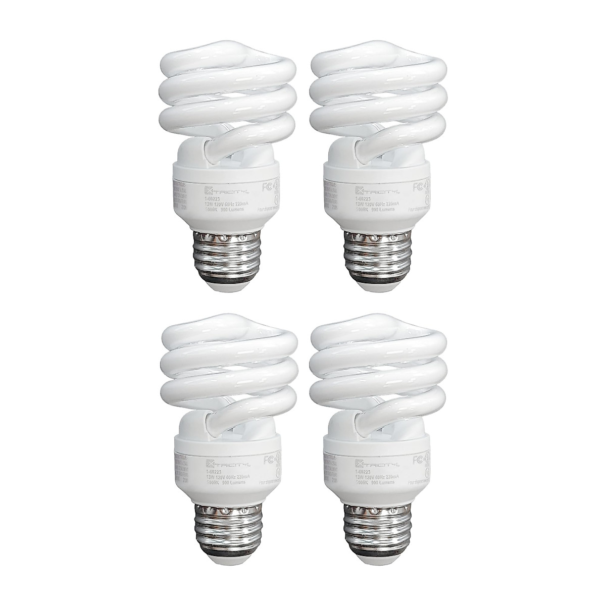 Xtricity Compact Fluorescent Light Bulbs T2 Spiral, E26 Base, 13W (60W Equivalent), 5000k Daylight, 900 Lumens, CFL, 120V - UL Listed, (4 Pack)