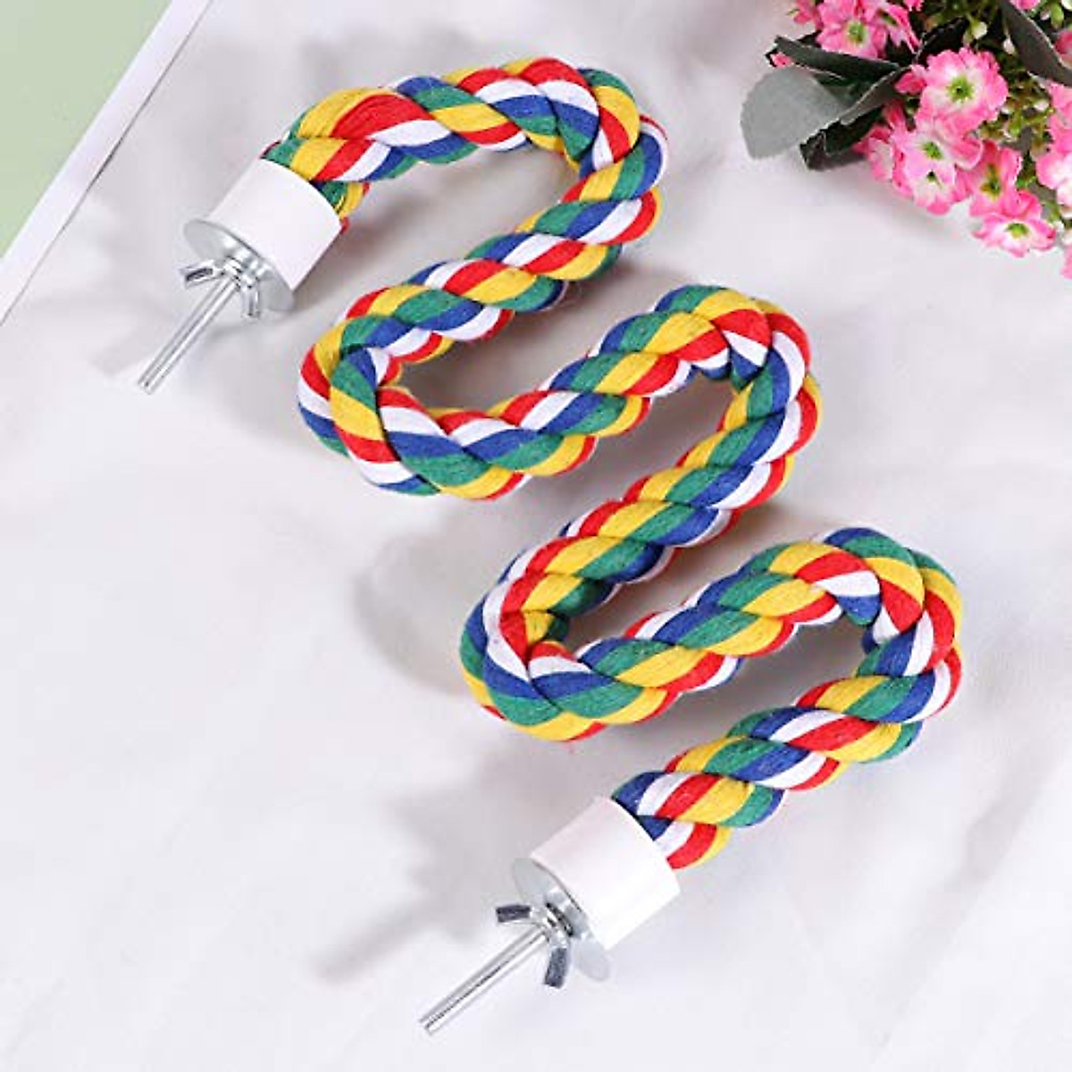 Hemobllo Bird Rope Perch, Colorful Parrot Cotton Rope Bird Perch Stand Climbing Rope Bird Toys Rope Perch Pet Bird Parrot Chewing Toy for Parrots Cockatiels Parakeets Budgie Cages