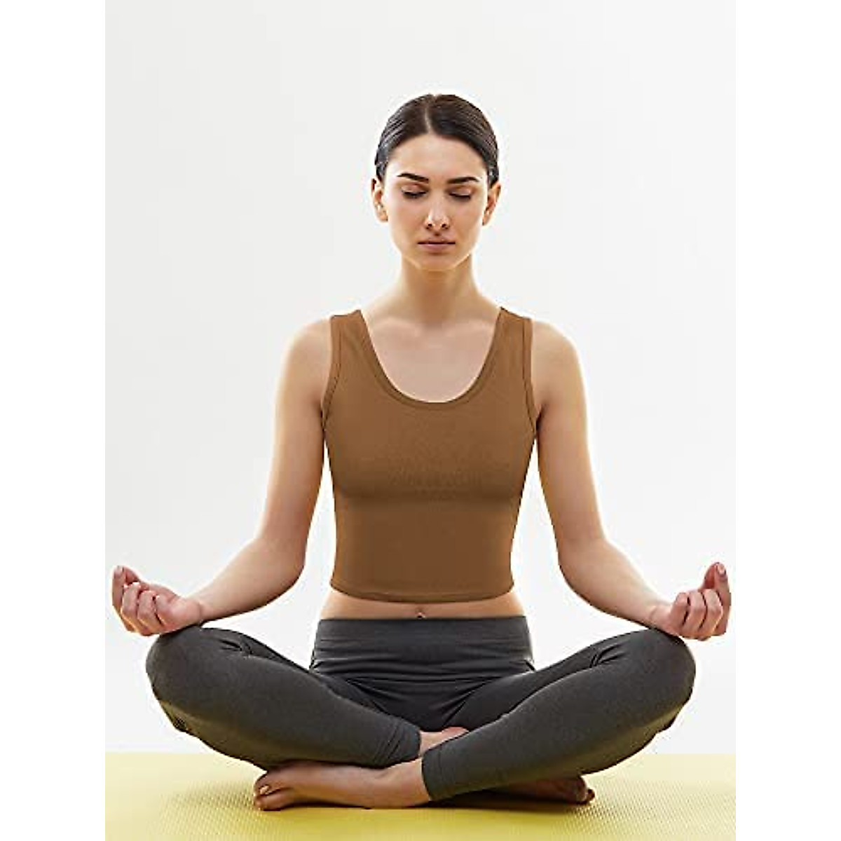 SATINIOR 4 Pieces Women Basic Crop Tank Top Short Sleeveless Sports Crop Top Black, Dark Gray, Olive-Drab, Chocolate, Medium