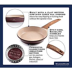 WaxonWare 9.5 Inch Non Stick Skillet & Frying Pan With Induction Bottom & Marbellous (A 100% PFOA Free Coating Made In Germany) - For Stir-Frying, Shallow Frying, Deep Frying & Braising