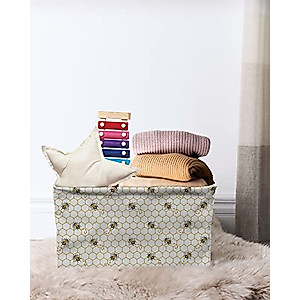 Bee Storage Baskets for Shelves Storage Bins for Organizing Waterproof Shelf Basket for Home Nursery Toys Clothes Towels Cubes Closet Organizers, Bee Pattern on Yellow Beehive Background