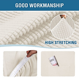 H.VERSAILTEX Multi-Pieces Sofa Covers Stretch Couch Covers Form Fitted Seats and Back Cushions Covers (3 Seat Covers Plus 3 Back Cusion Covers, Bonus 2 Armrest Covers), Ivory