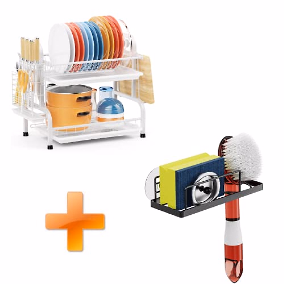 iSPECLE Dish Drying Rack and Sink Caddy, Stainless Steel Dish Rack and 3-in-1 Kitchen Sponge Holder, Bundle Sales, 2 Packs