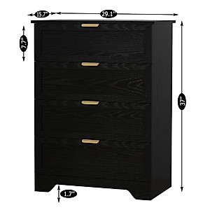 UYIHOME Modern 4 Drawer Dresser, 37inch Tall Dresser Chest with Large Drawer, Wood Dresser Storage Cabinet Organizer Unit for Bedroom, Closet, Living Room, Cloakroom, Entryway, Black