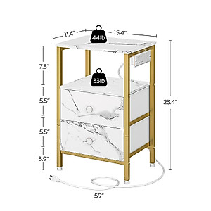 YATINEY Nightstands Set of 2 with Charging Station, End Table with LED Lights and Lazy Susan Organizer, Rotating Spice Rack, 2 Tier Spice Turntable Organizer ET12L2DM-SR22DW
