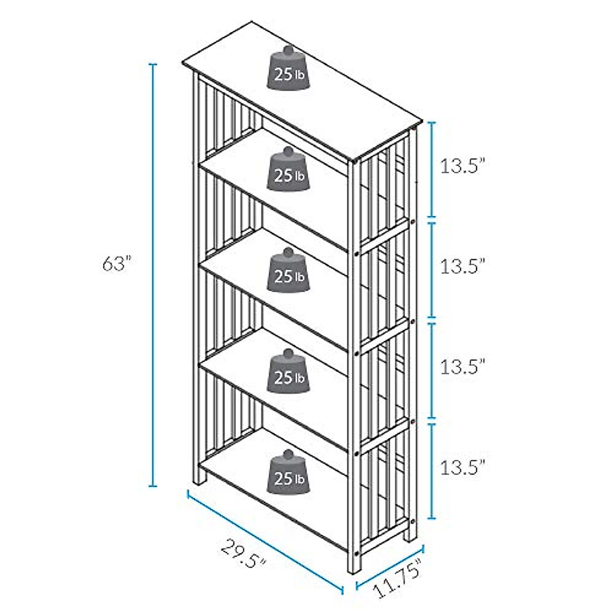 Casual Home Mission Style 5-Shelf Bookcase, Espresso