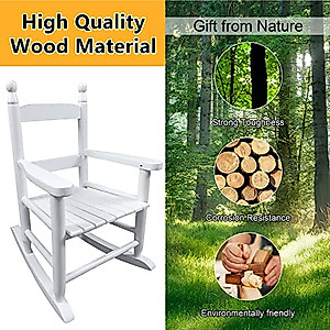 Pvillez Childs Rocking Chairs, Classic Wooden Rockers for Boys and Girls, Indoor and Outdoor Kids Rocking Chair for Sun Rooms, Porches, Living Rooms, Bedrooms, Nursery, White