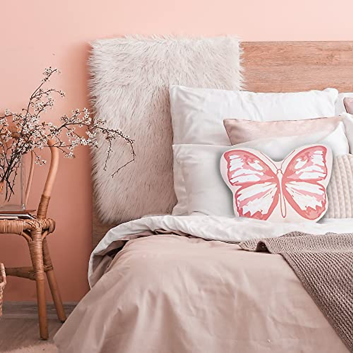 June Garden Decorative Plush Soft Cushion Butterfly Throw Pillow - 16 x 12 Inches - Pink