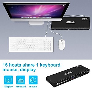 TESmart 16x1 HDMI KVM Switch 16 Port Enterprise Grade Support 4K 60Hz Ultra HD Console Rack Mount Switcher with 8 Pcs 5ft KVM Cable,USB 2.0 Device Control up to 16 PCs/Servers,RS232,LAN Port Control