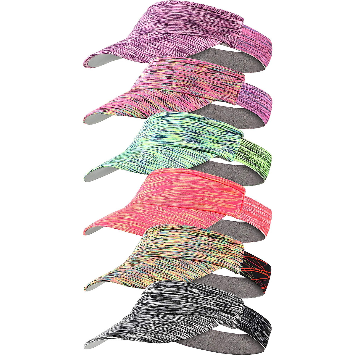 6 Pieces Sport Sun Visor Hat Athletic Visor Cap Adjustable Stretch Band Visor Hat Quick Dry Hat with Sweatband for Women Men Running Jogging Golf Tennis Cycling