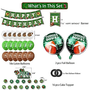 39 Pcs Football Birthday Party Decorations Pack, Super Bowl Party Supplies, Set Include Football Birthday Banner, Football Balloons, Cake Toppers, and More for Football Sports Party