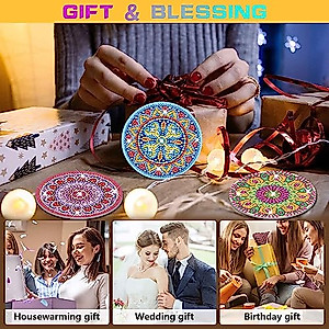 10 Pcs Diamond Painting Coasters with Holder, Mandala DIY Diamond Art Coasters Kits for Adults Kids Beginners Art Craft Supplies