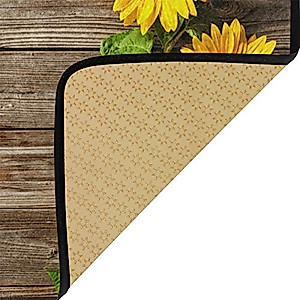 Sunflowers On Wood Board Design Non-Slip Soft Kitchen Mats Bath Rug Runner Doormats Carpet for Home Decor, 39" X 20"